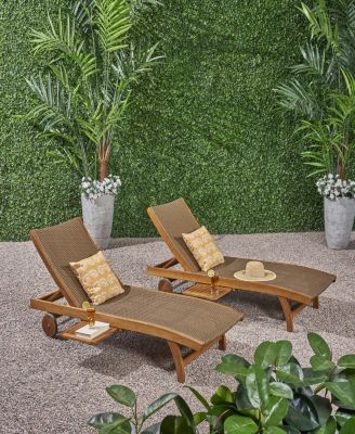 Simplie Fun Acacia Wood Chaise Lounge With Pull-Out Tray - Macy's