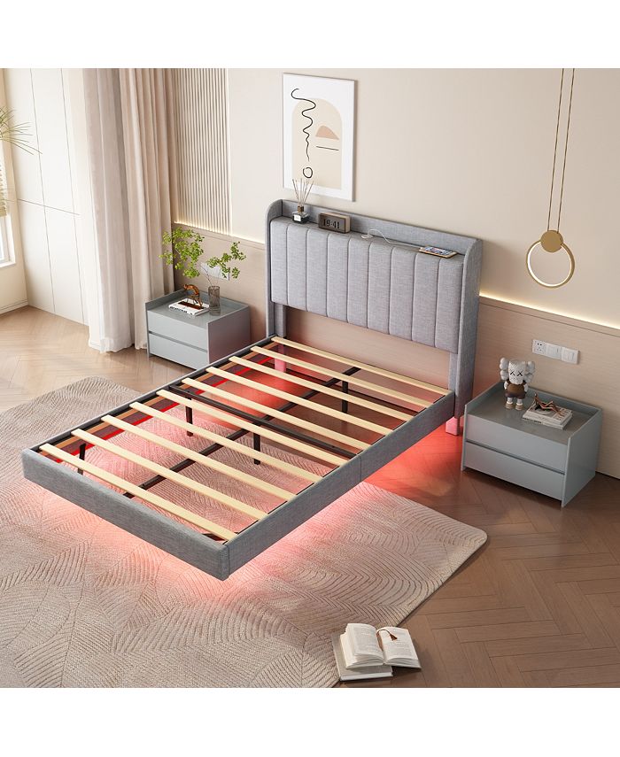 Simplie Fun Floating Bed Frame with LED Lights, Remote Control, and APP ...