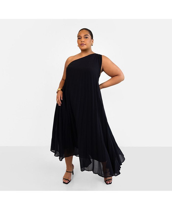 Rebdolls Plus Size Desiree Chiffon Pleated One Shoulder Maxi Shift ...