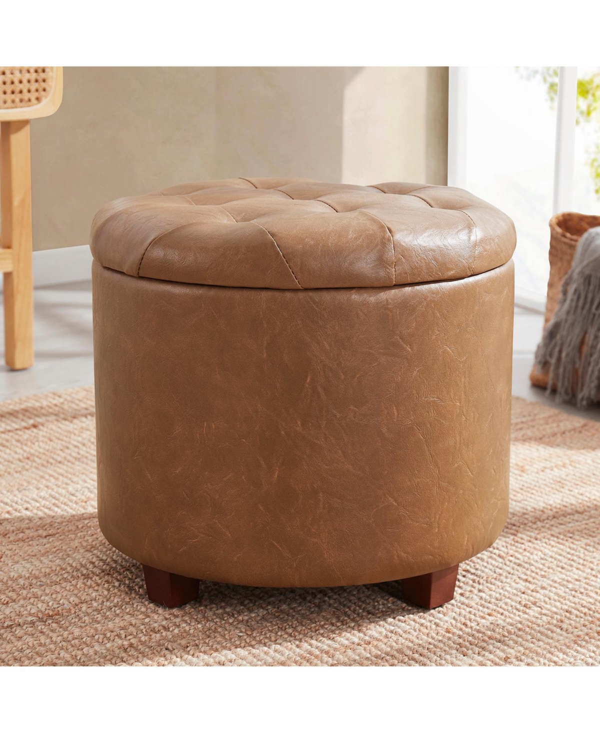Click here for Faux Leather Round Storage Ottoman with Legs and L... prices