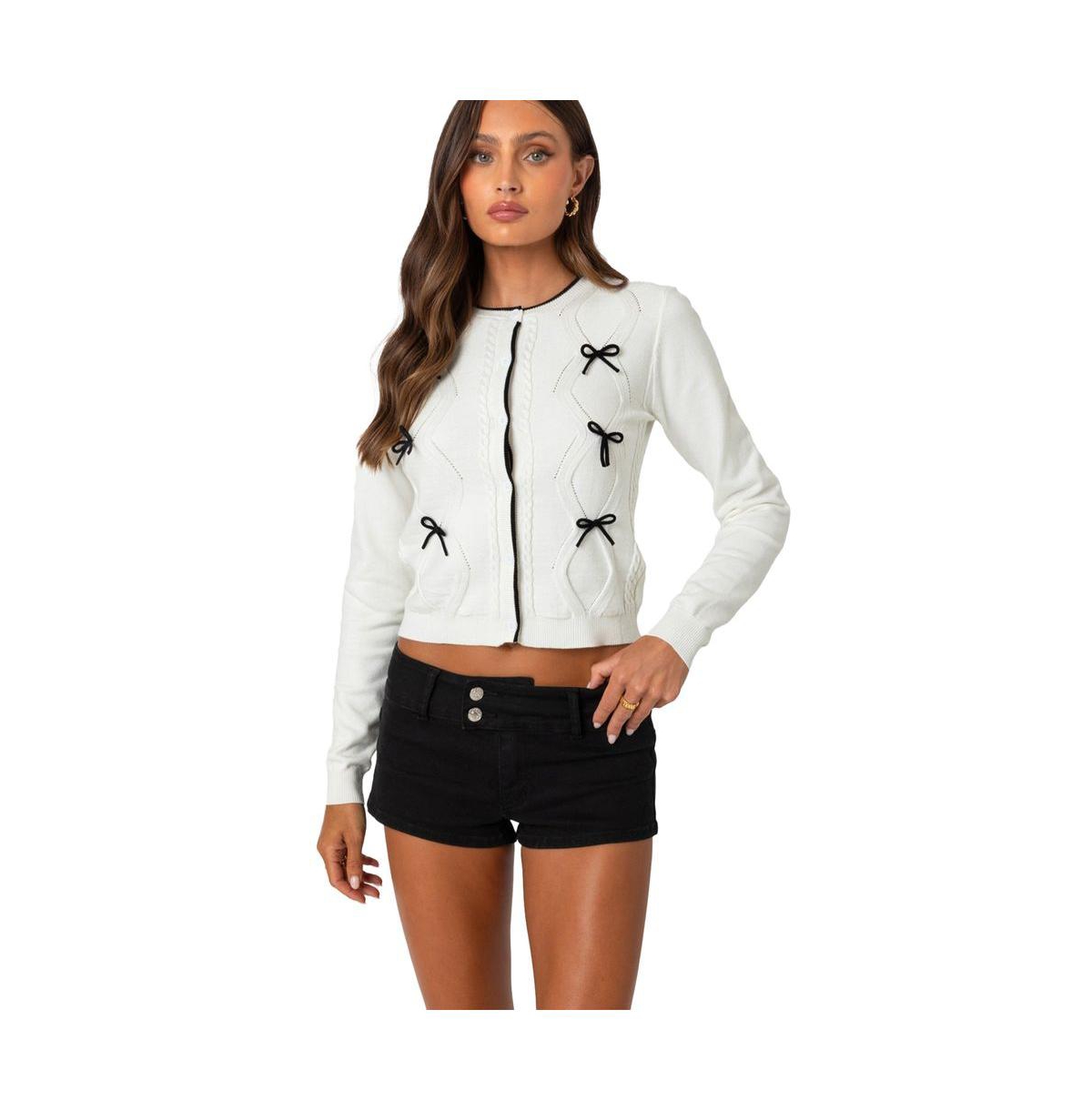 Click here for Edikted Womens Contrast Bow Knit Cardigan - Cream prices