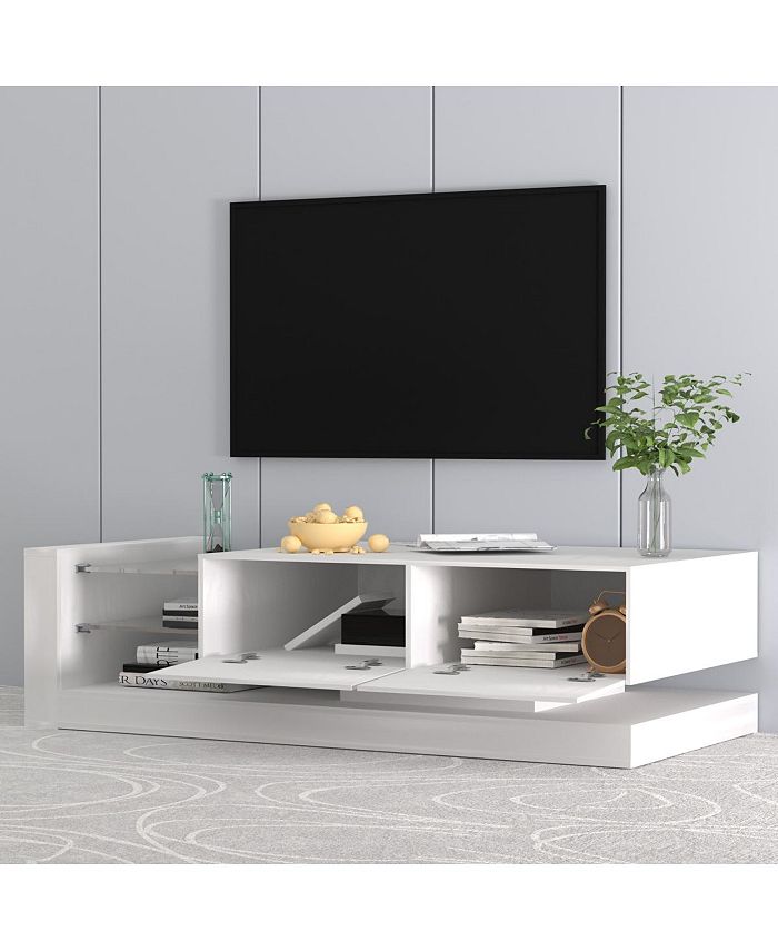 Simplie Fun Modern Ivory TV Console with Remote RGB LED and Storage ...