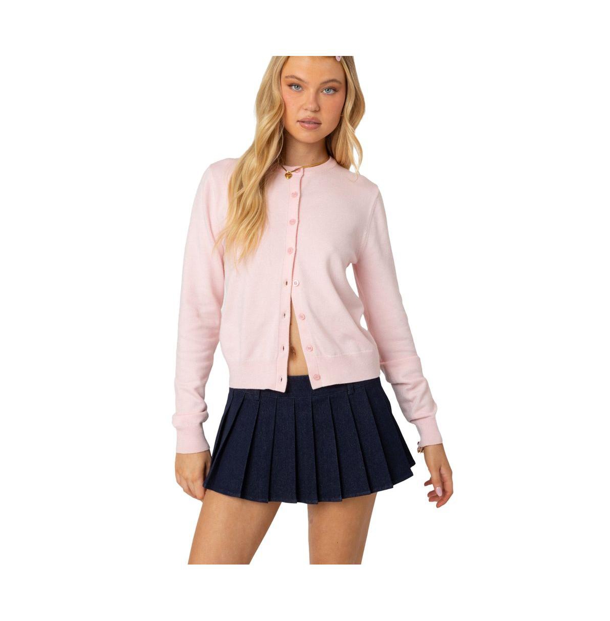 Click here for Edikted Womens Shlo knitted cardigan - Light-pink prices