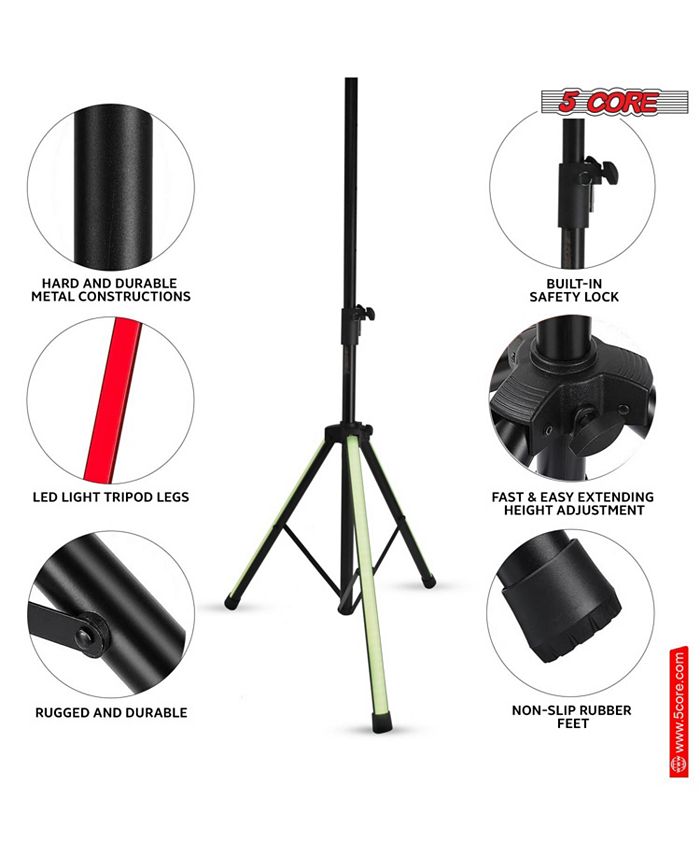 5 Core Speaker Stand Pair w RGB Tripod Heavy Duty Adjustable Up to 72 ...
