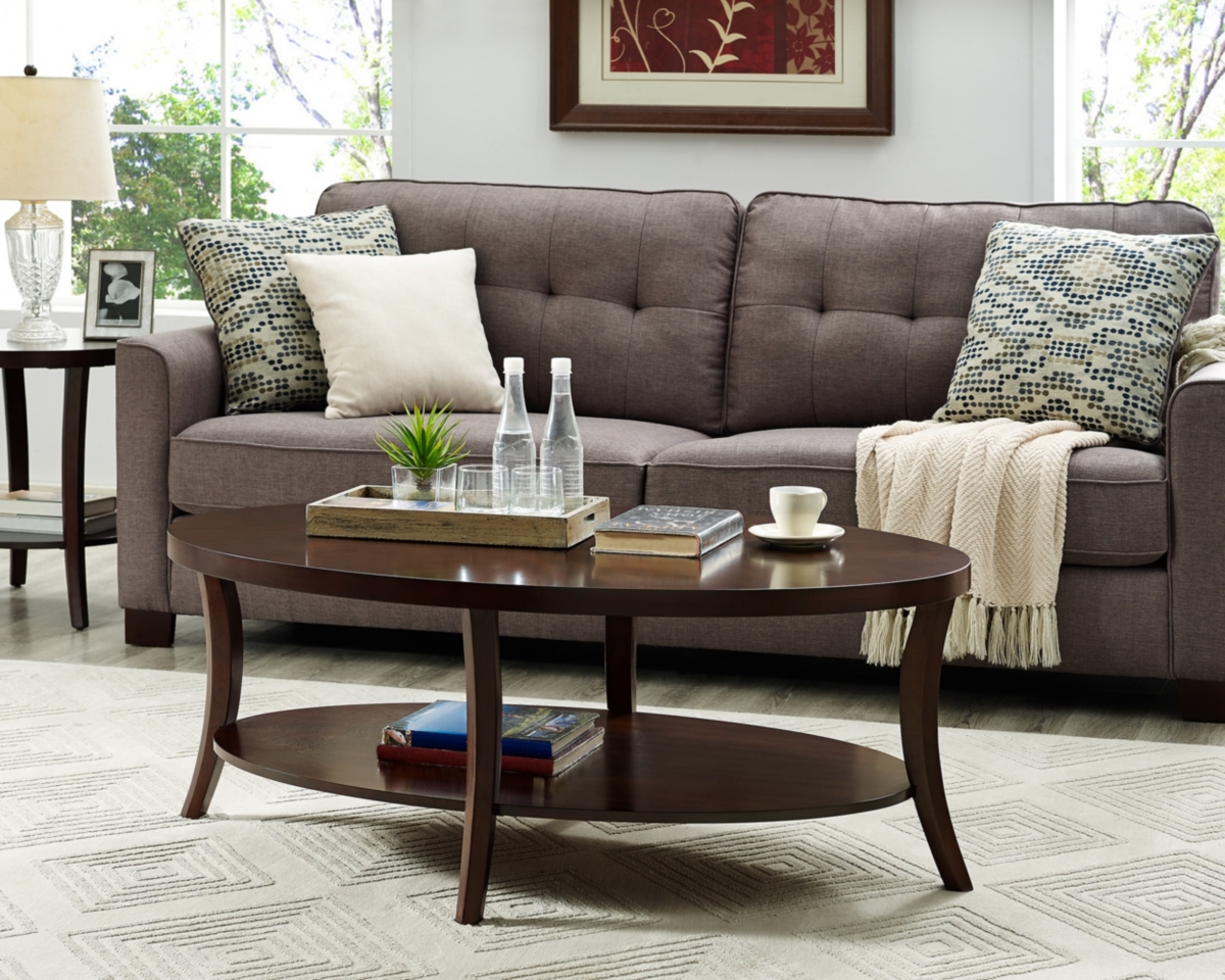 Click here for Streamdale Espresso Oval Coffee Table with Shelf -... prices
