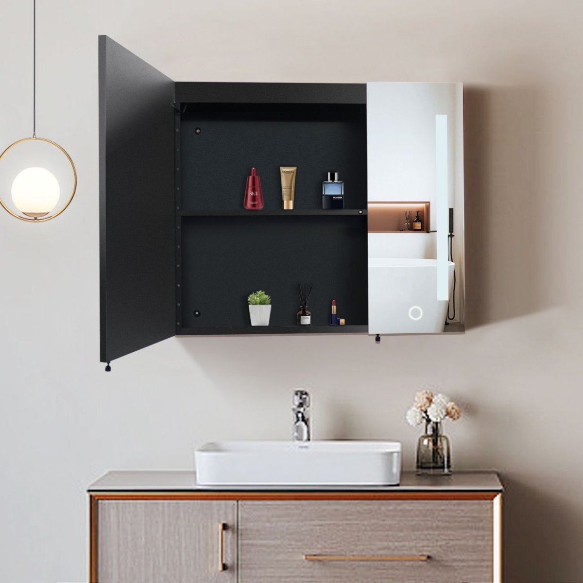 Click here for 30x26" Black Led Medicine Cabinet with Storag... prices