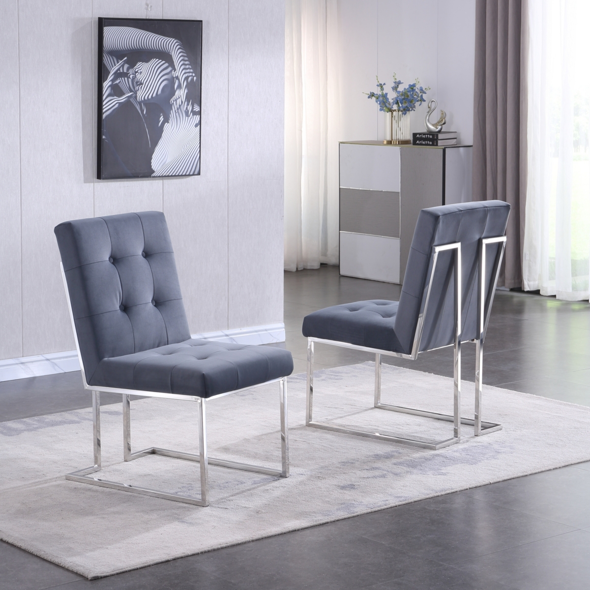 Click here for Streamdale Tufted Velvet Dining Chairs (Set of 2)... prices