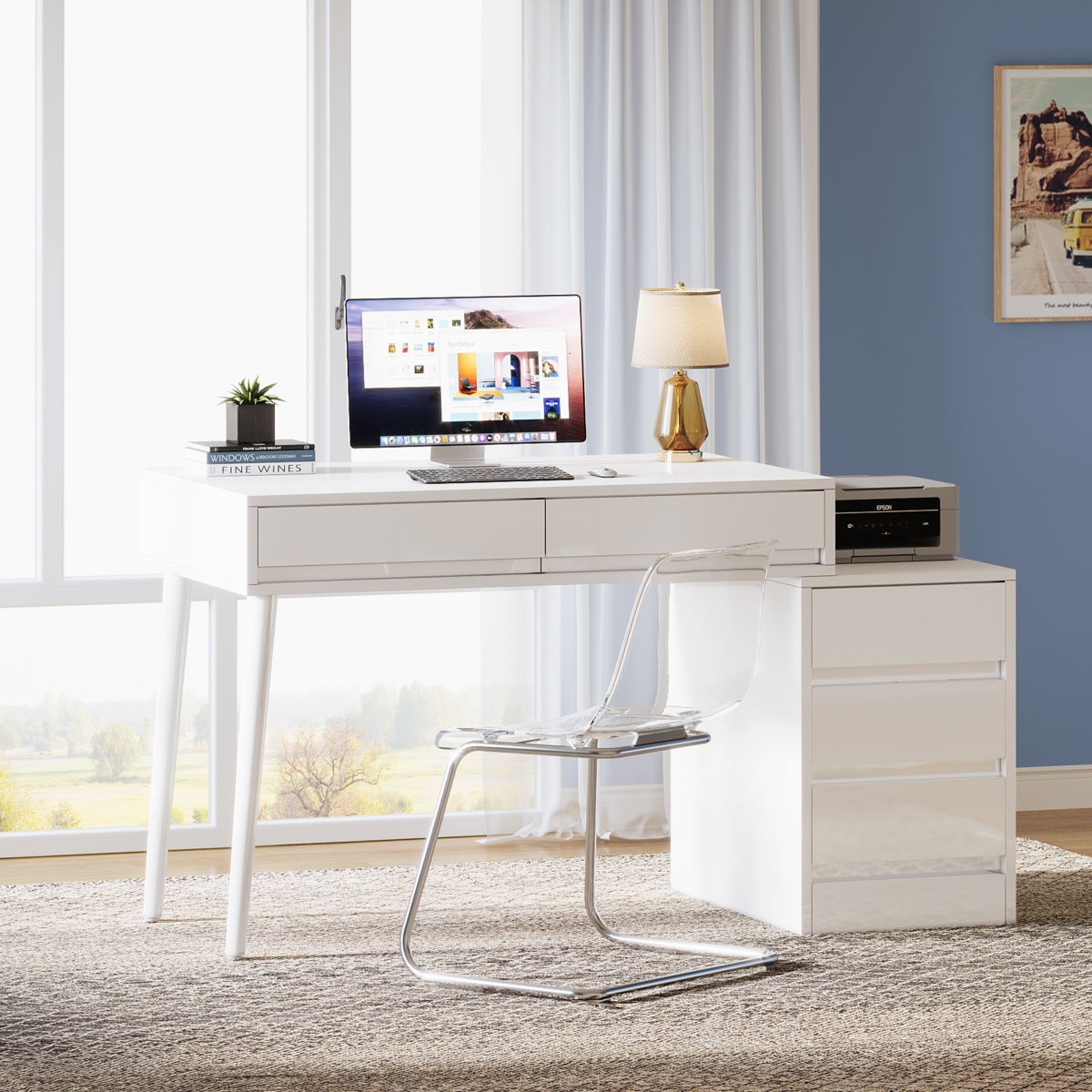 Click here for Tribesigns White Desk with 5 Drawers  Modern Home... prices
