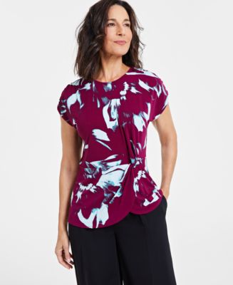 I.N.C. International Concepts Women's Printed Gathered-Front Top ...
