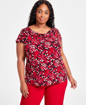 Kasper Plus Size Printed Cowlneck Top - Macy's