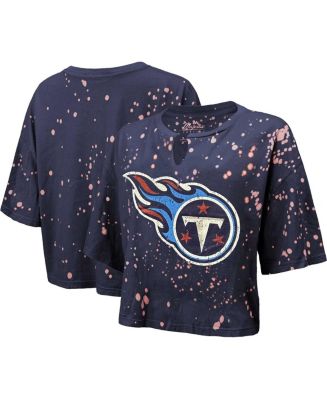 Majestic Women's Navy Tennessee Titans Bleach Splatter Notch Neck Crop ...