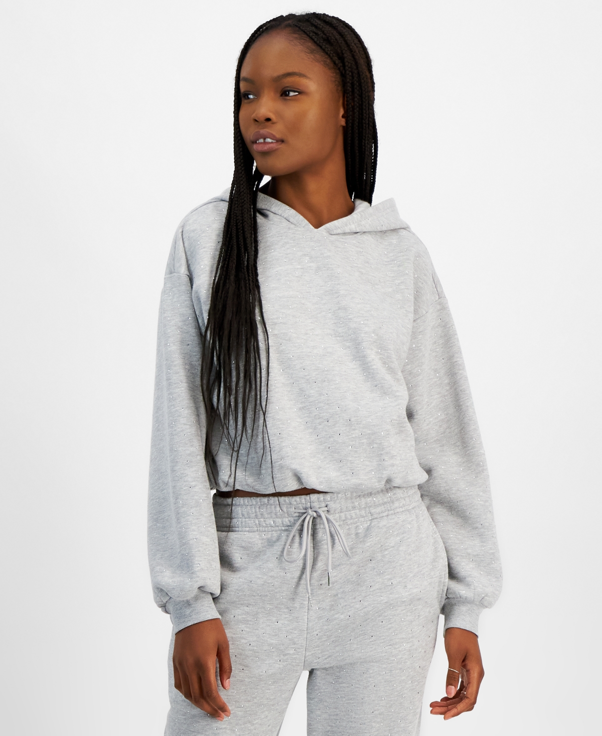 Madden Girl Juniors' Rhinestone Pullover Hoodie In Lt Grey He | ModeSens