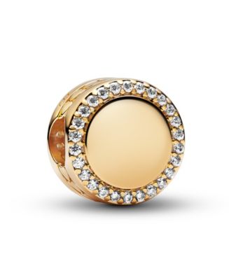 Pandora 14K Gold-Plated Engravable Sparkling Button Charm - Macy's