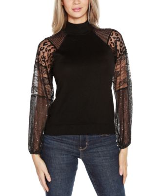 Belldini Women's Embellished Mixed Media Sweater - Macy's