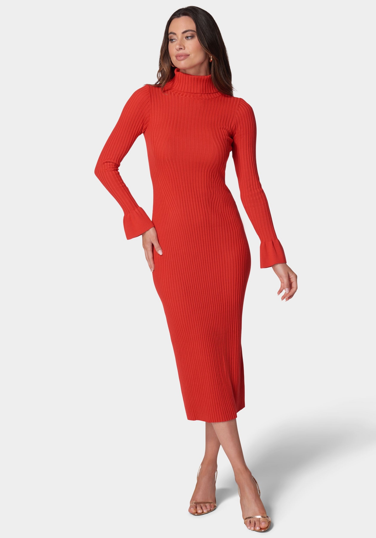 Click here for Bebe Womens Bell Sleeve Turtleneck Midi Dress - Re... prices