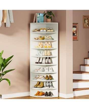 Tribesigns Vertical Shoe Rack, 9-Tier White Wooden Shoe Cabinet, Large ...