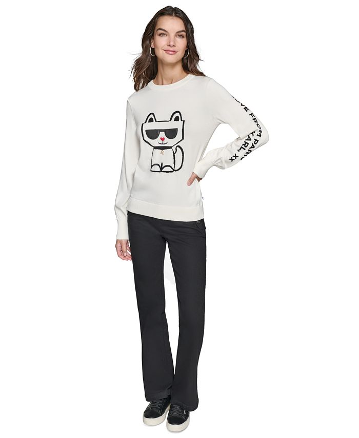 KARL LAGERFELD PARIS Women's Choupette Crewneck Sweater - Macy's