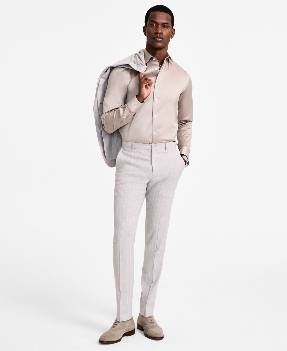 Click here for Calvin Klein Mens Slim Fit Linen Suit Pant - Grey prices