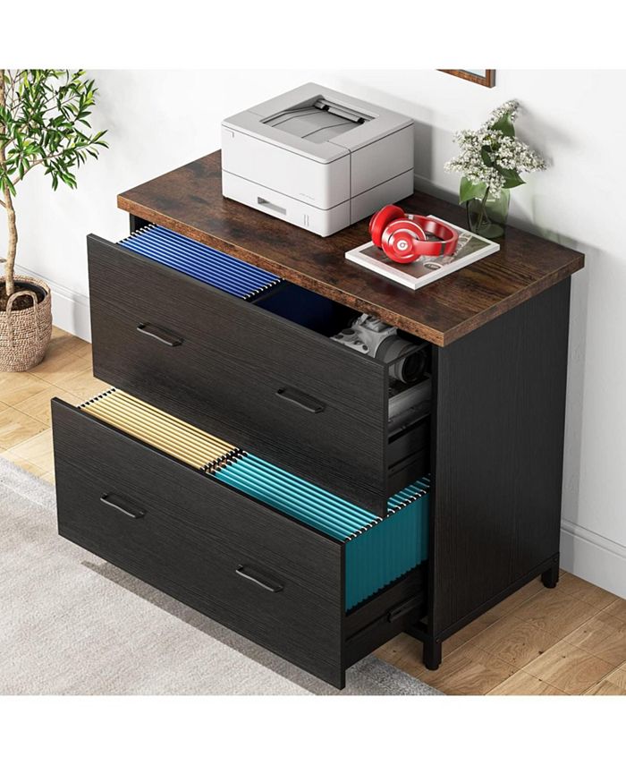 Tribesigns 2-Drawer File Cabinet, Wood Lateral Filing Cabinet, Home Office File Cabinet for A4 ...