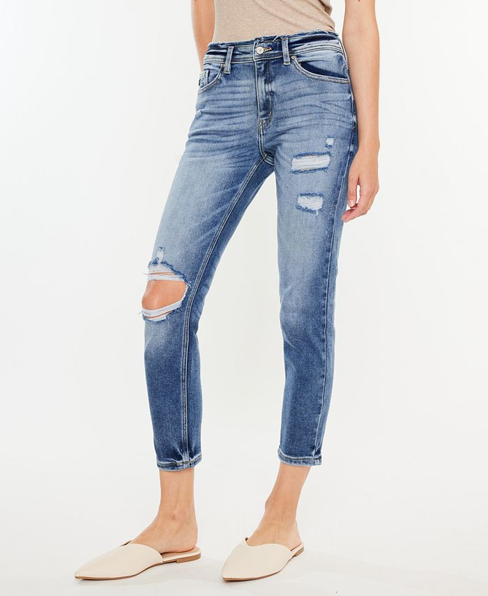 Kancan Women's High Rise Distressed Mom Jeans - Macy's