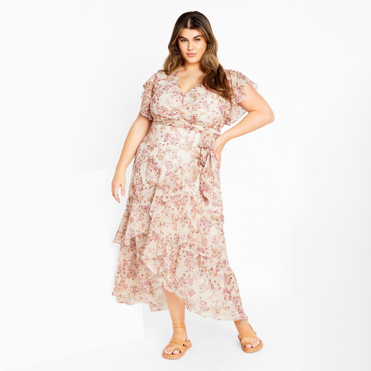 City Chic Plus Size Flirty Tier Print Maxi Dress - Pretty meadow