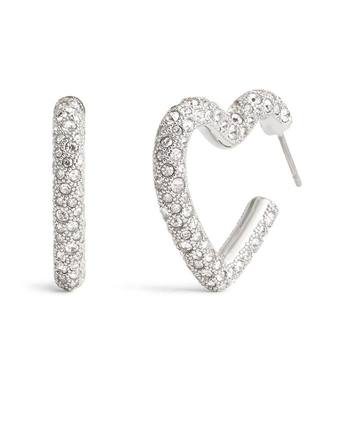 COACH Faux Stone Pave Heart Hoop Earrings - Macy's