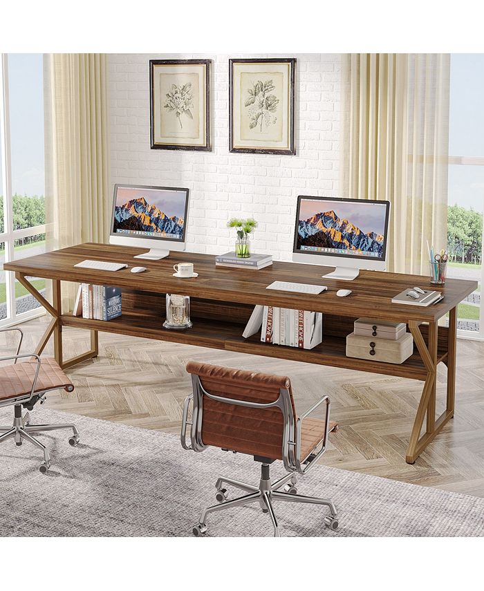 Tribesigns 79-Inch Extra Long Desk, 2 Person Desk with Storage Shelf ...