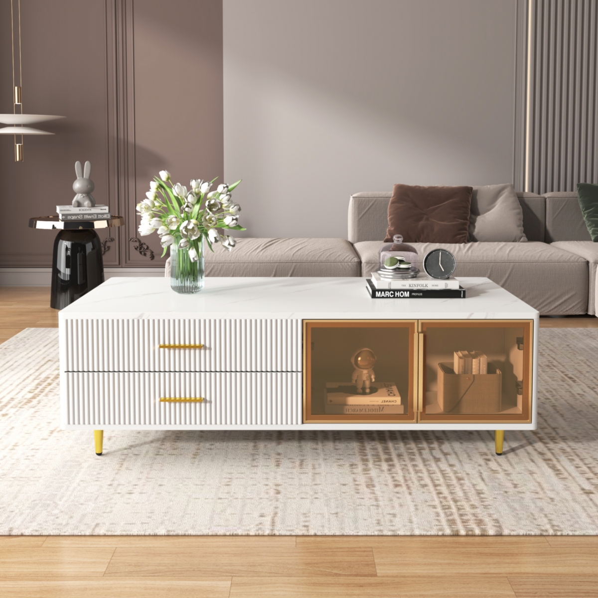 Click here for Streamdale White Coffee Table with Storage  Gold L... prices