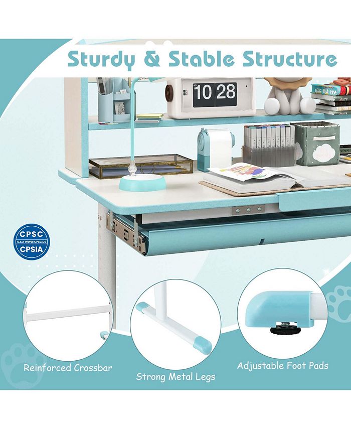 Costway Kids Study Desk with 7-Level Tiltable Desktop Adjustable Height ...