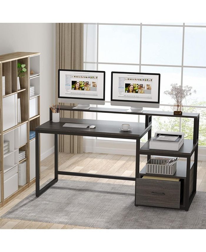 Tribesigns 60 inch Computer Desk with Storage Shelves and File Drawer ...