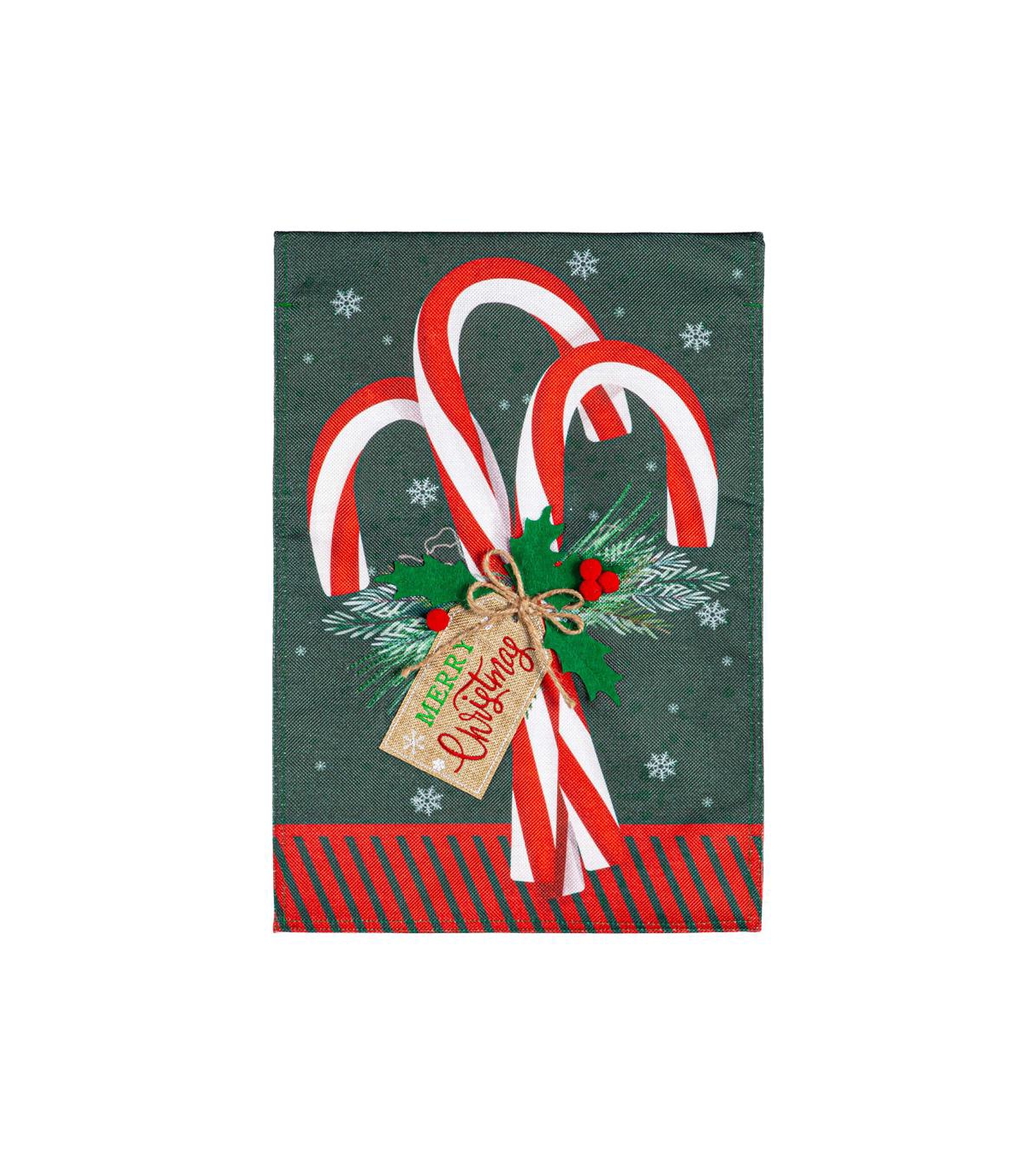 Click here for Evergreen Garden Flag Candy Cane Burlap Double Sid... prices