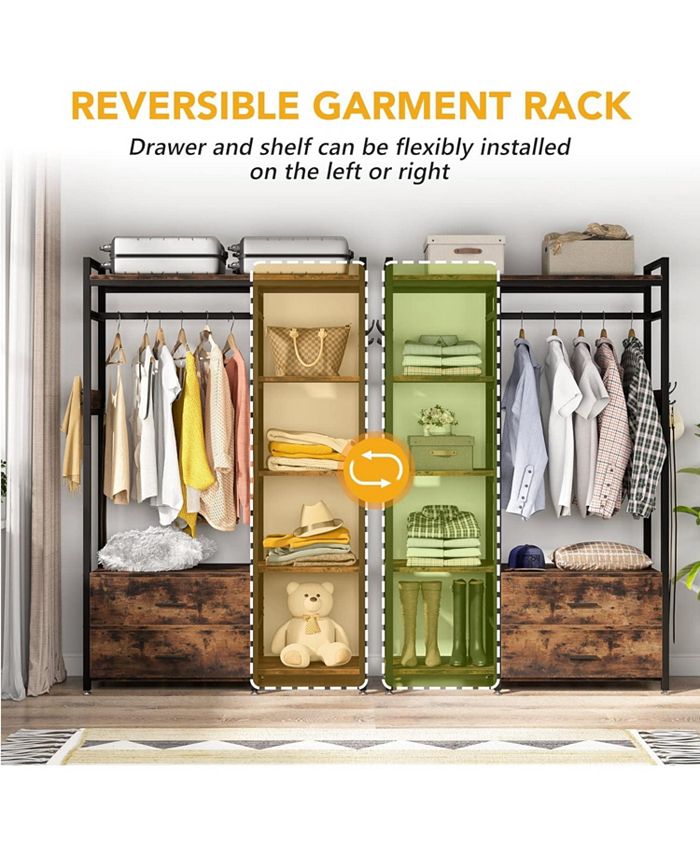 Tribesigns Freestanding Closet Organizer, Clothes Rack with Drawers and ...