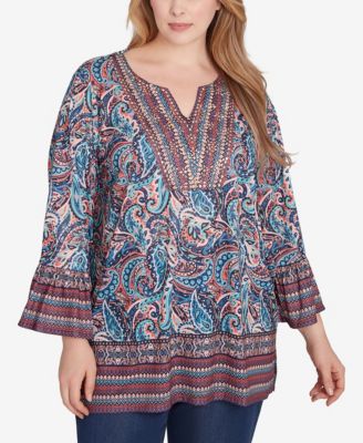 Ruby Rd. Plus Size Embellished Placket Paisley Print Slub Jersey Top ...