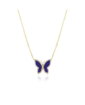 The Lovery Lapis Diamond Butterfly Necklace 14K Gold - Macy's