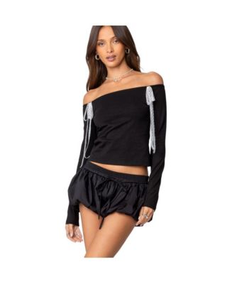 Edikted Womens Lace Bow Off Shoulder Top - Macy's