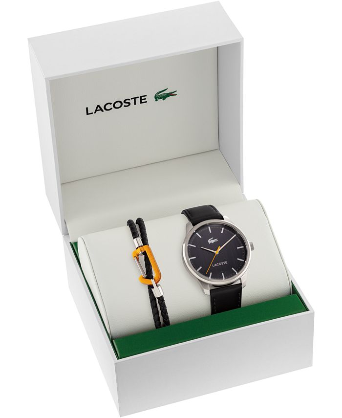 Lacoste Men's Gift Set Black Leather Strap Watch 42mm - Macy's