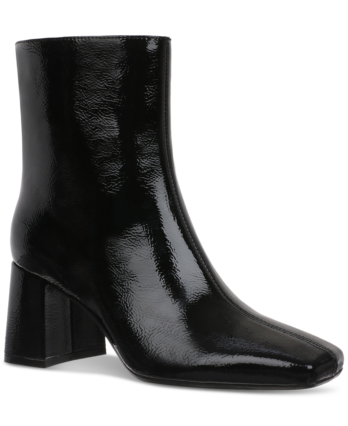 On 34th Margoe Square-Toe Booties  Created for Macys - Black Crinkle Patent