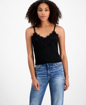 GUESS Women's Mena Lace-Trim V-Neck Sleeveless Top - Macy's