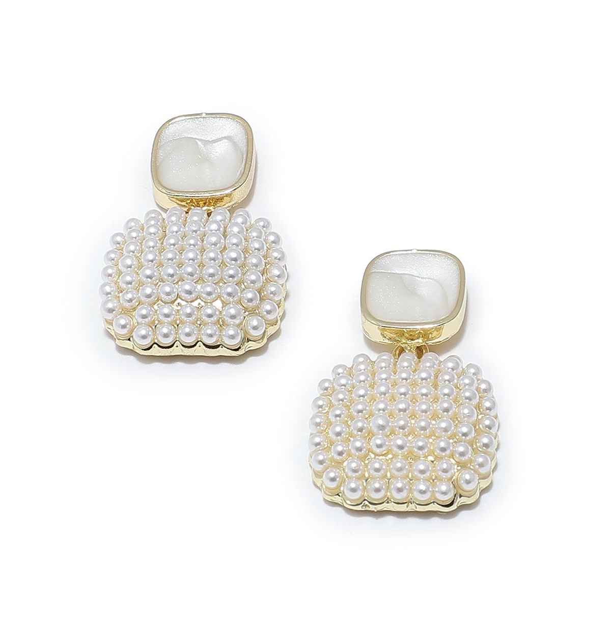 Click here for Sohi Womens Embellished Drop Earrings - White prices