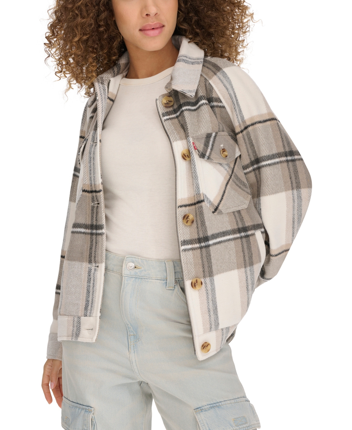 Click here for Levis Womens Wool Blend Shirt Jacket - Grey Plaid prices