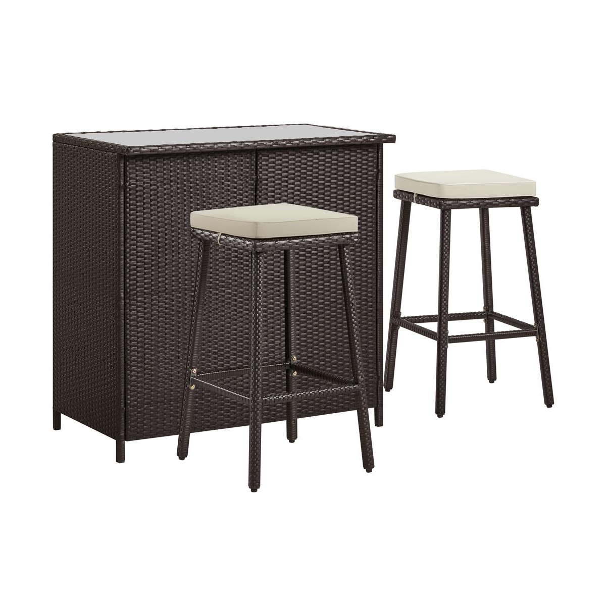 Click here for Yaheetech Rattan Wicker Patio Table and Two Stools... prices