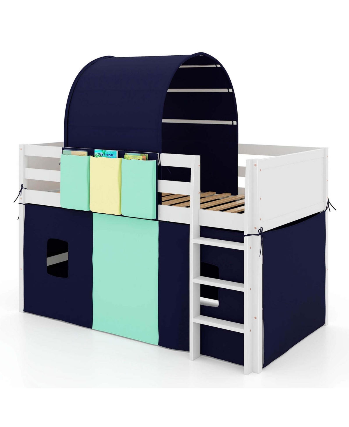 Click here for Twin Loft Bed with Tower & Tent 3 Storage Pockets... prices