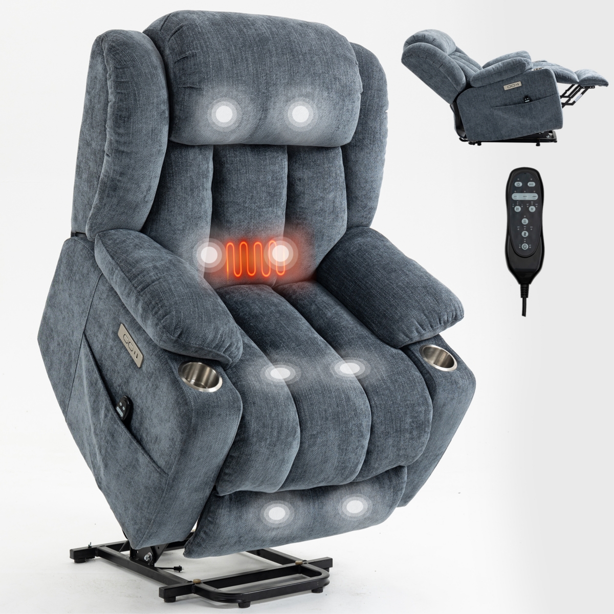 Click here for Mondawe Chenille Power Lift Recliner Chair - Blue prices