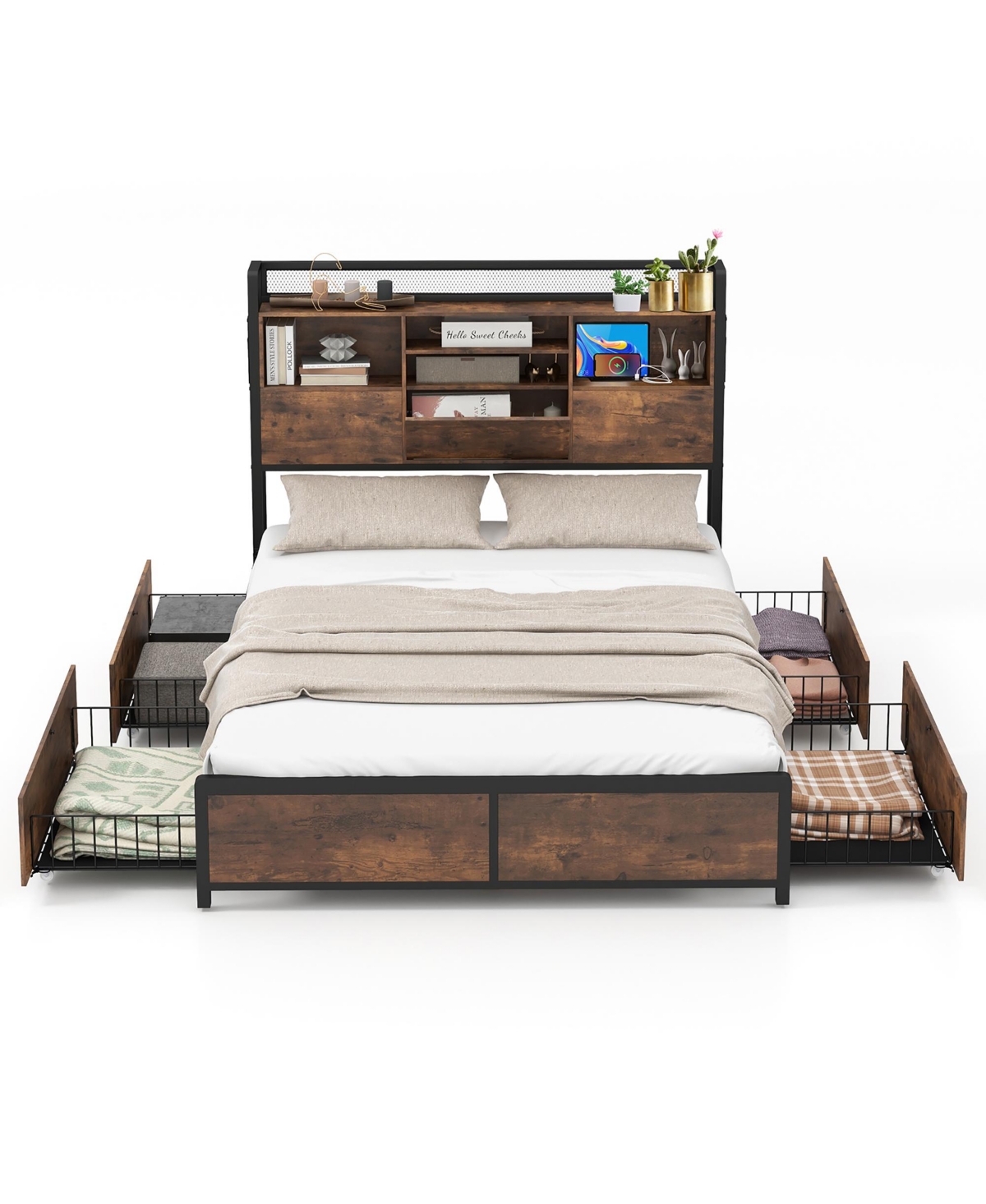 Click here for Gymax Full Size Bed Frame w/ Bookcase Headboard &... prices