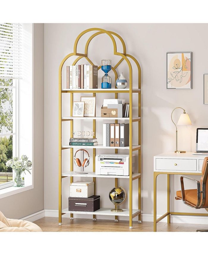 Tribesigns 5-Tier Gold Bookshelf Bookcase Set of 2, Modern Bookcase ...