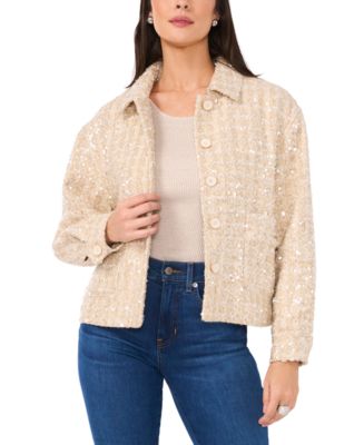 Vince Camuto Women's Metallic Tweed Button-Down Jacket - Macy's