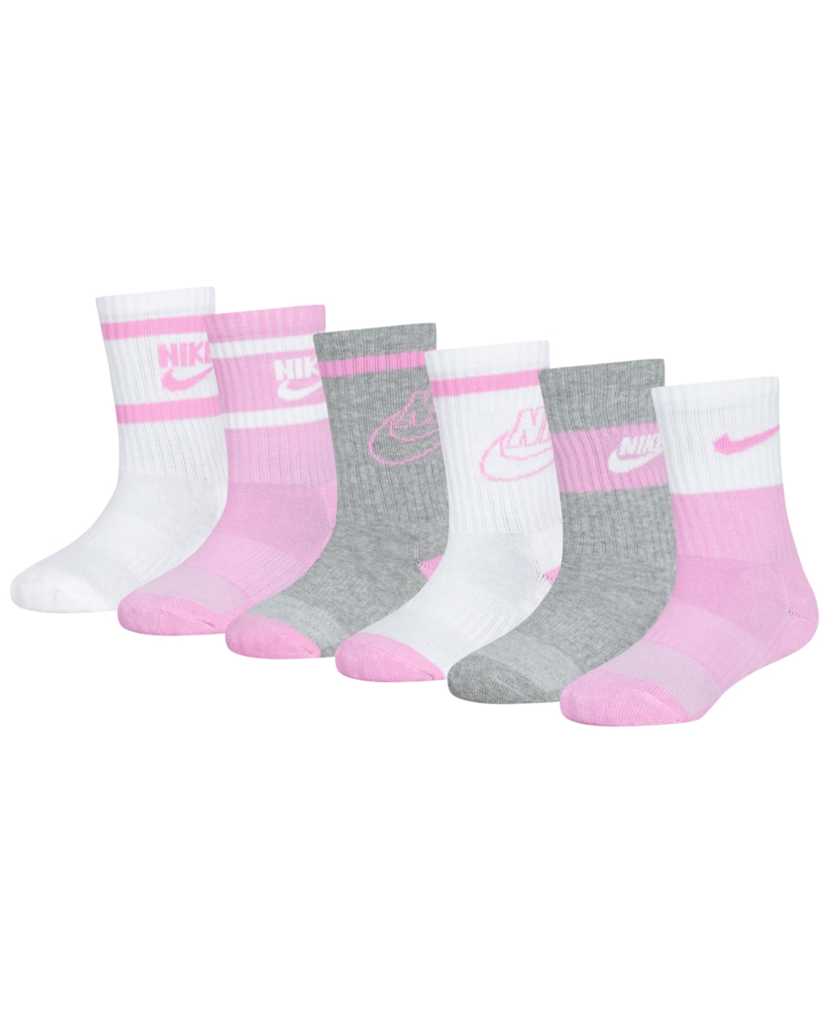 Click here for Nike Little Kids 6-Pack Retro Crew Socks - Pink Ri... prices