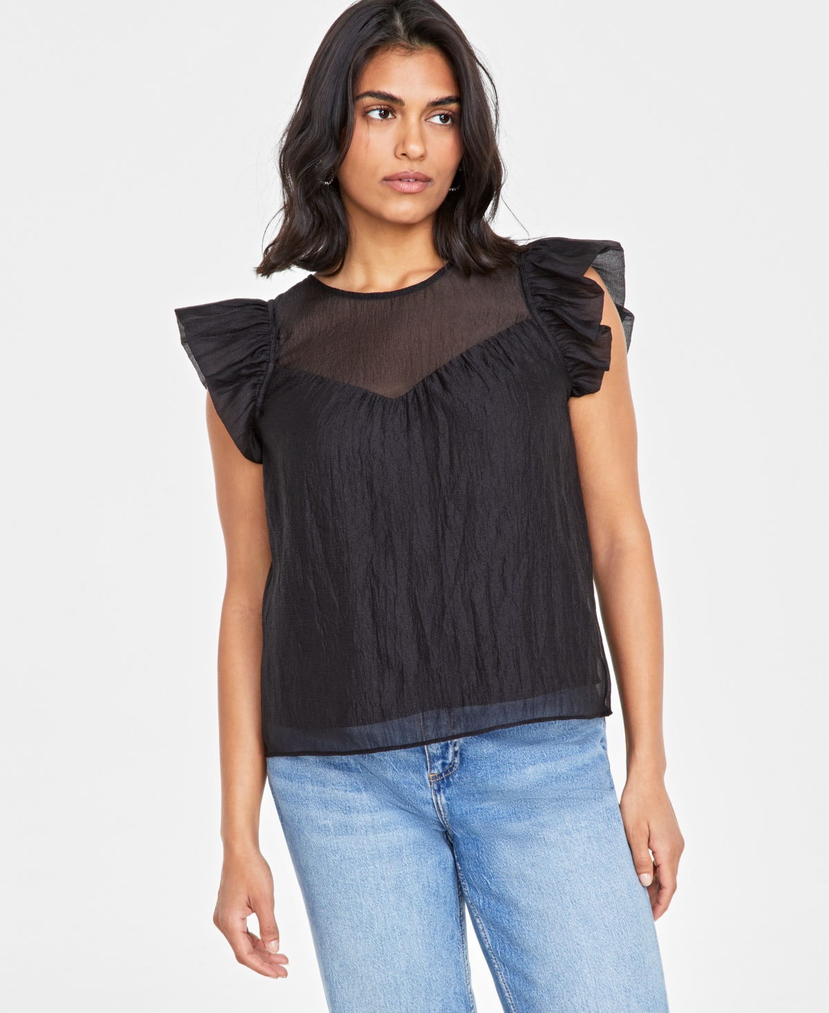 Click here for On 34th Womens Sheer Ruffle Sleeve Top  Created fo... prices