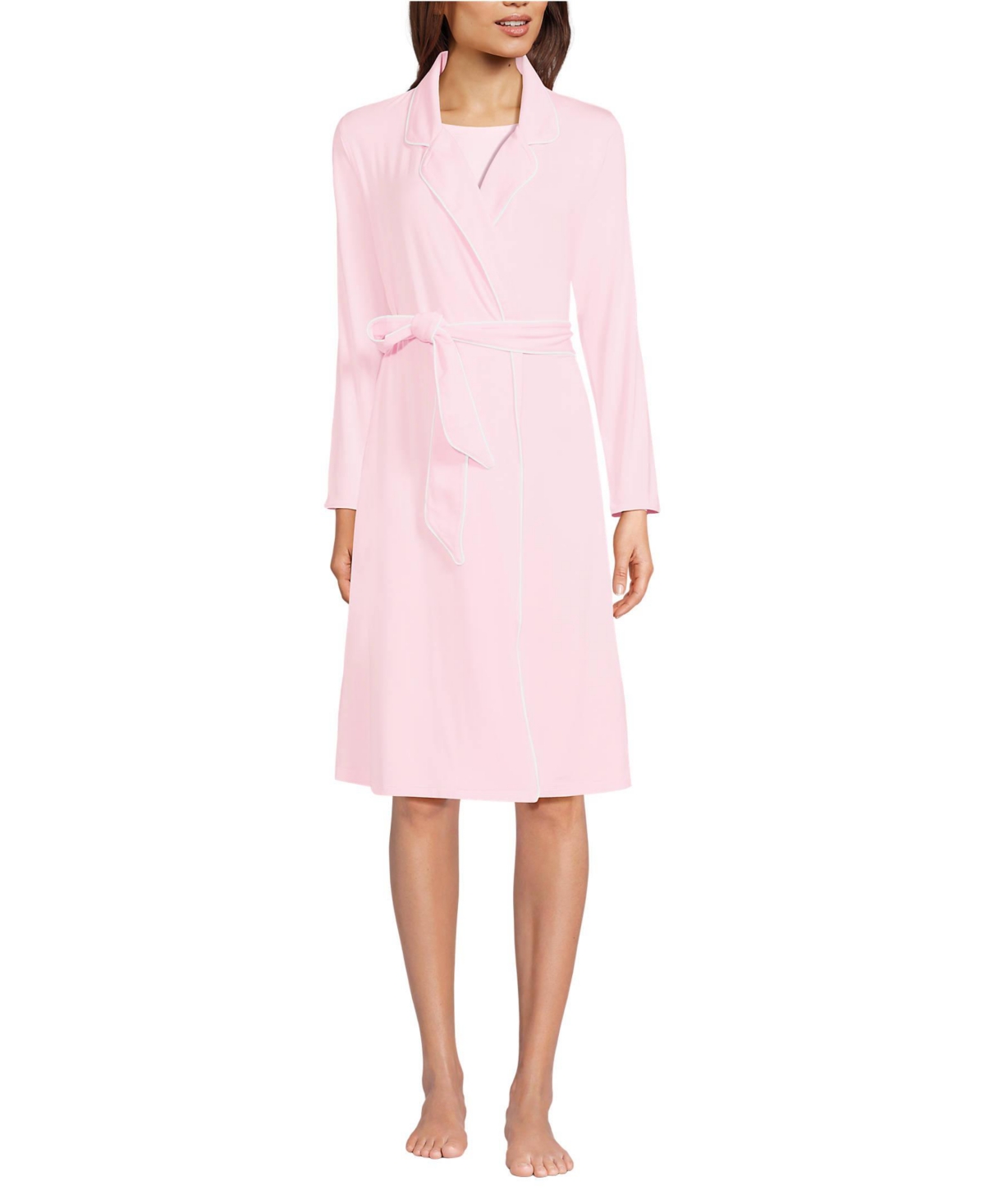Click here for Lands End Womens Cooling Robe with Piping - Pink f... prices