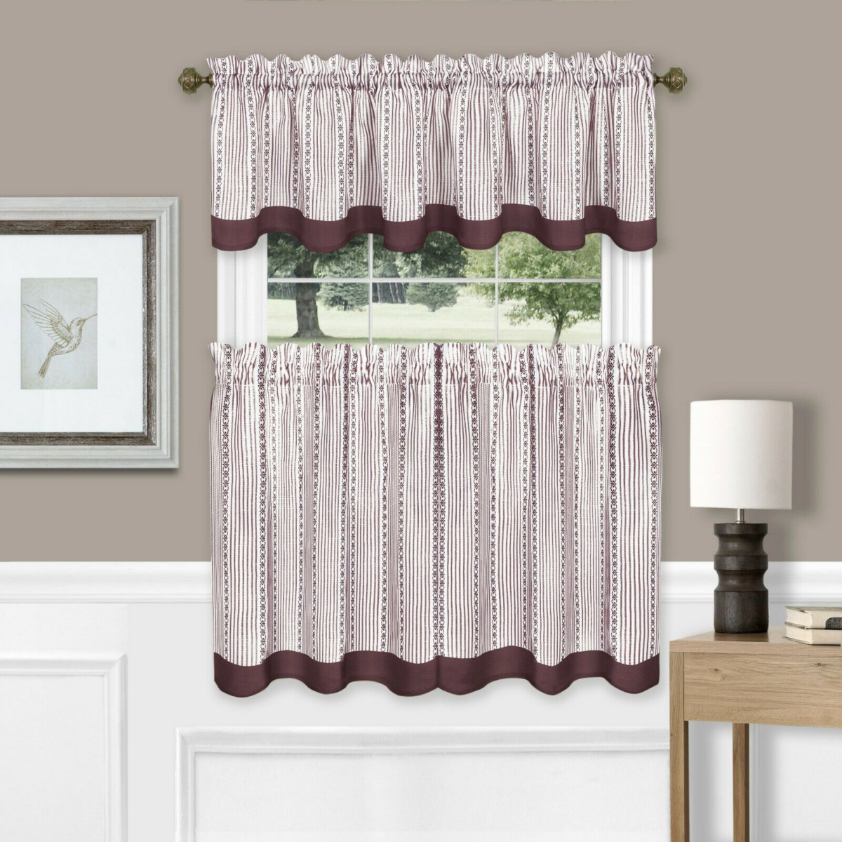 Click here for Kate Aurora Farmhouse Striped Rod Pocket Cafe Kitc... prices